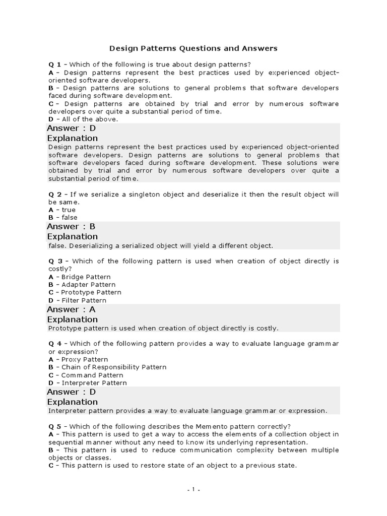 Design Patterns QA 1 13 1 | PDF | Class (Computer Programming) | Object ...