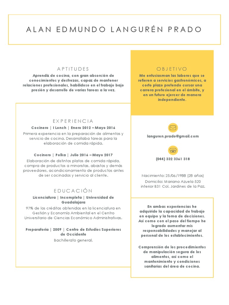 CV Alan E. Langurén Prado | PDF | Business | Alimentos