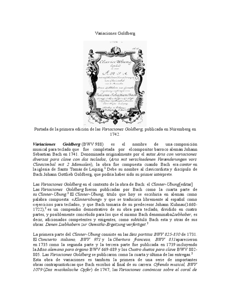 Bach, Johann Sebastian - Variaciones Goldberg | PDF | Variaciones ...
