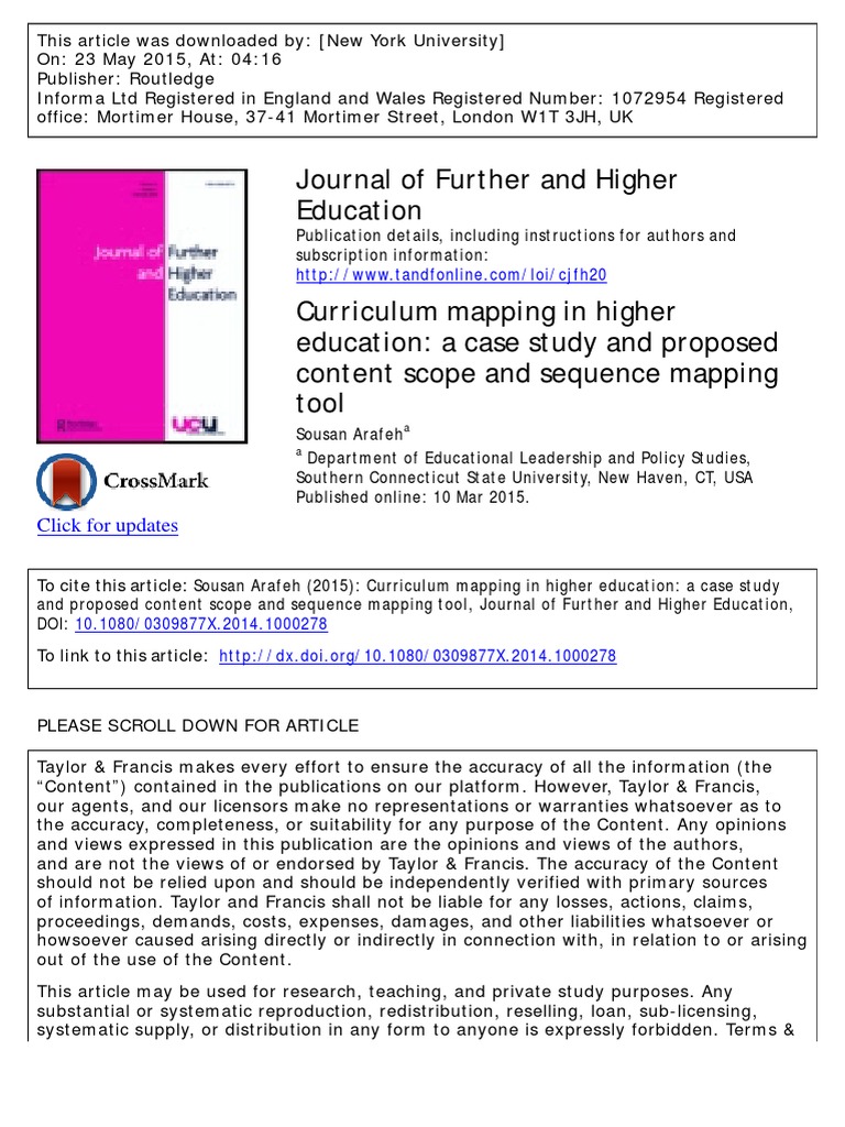 Curriculum Mapping in Higher Education: A Case Study and Proposed ...