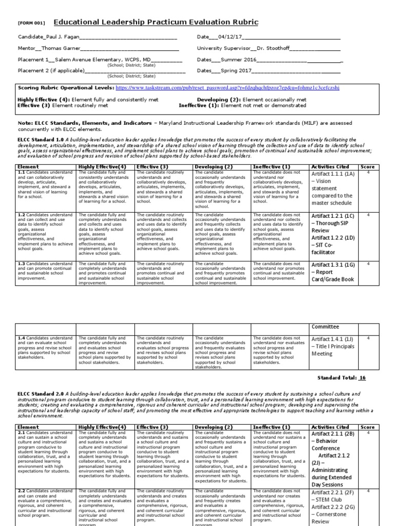 Practicum Evaluation PJF 2017 | PDF | Accountability | Leadership