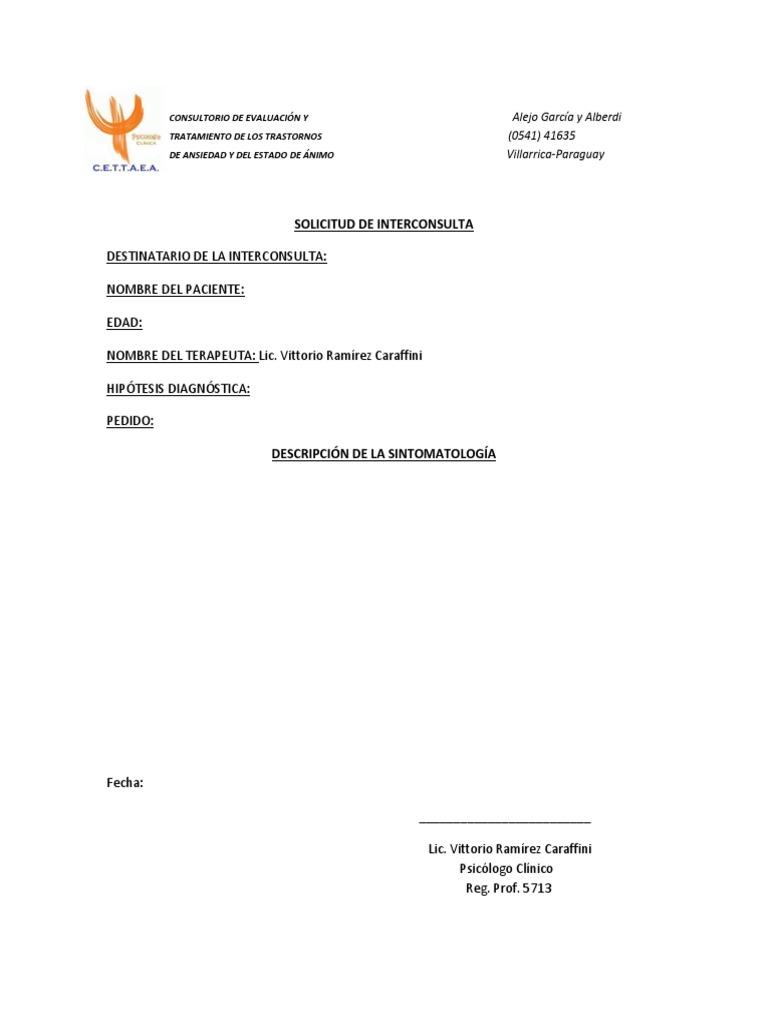 Solicitud de Interconsulta Psicológica | PDF | Ciencias sociales