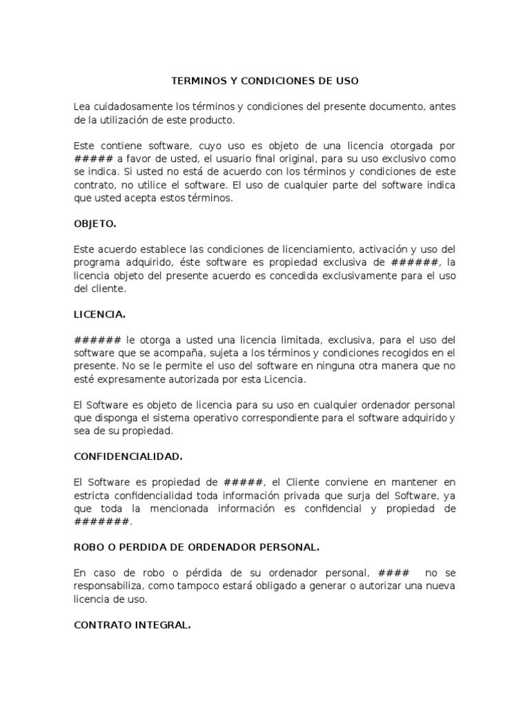 Formato Términos y Condiciones de Uso Software | PDF