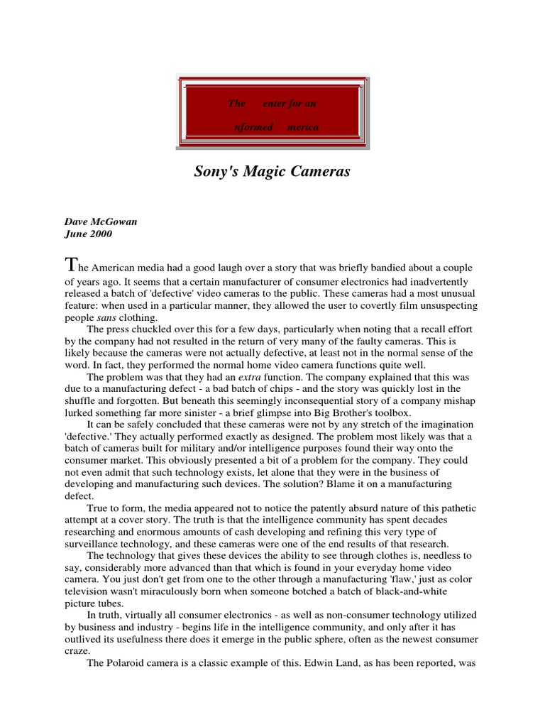 Sony's Magic Cameras | PDF | Central Intelligence Agency | National ...