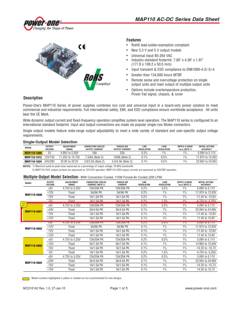 MAP110 Series Power Supply Specifications | PDF