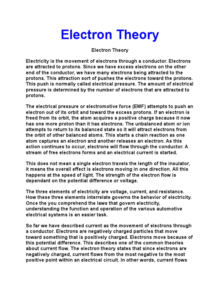 Electron Theory | PDF | Electric Current | Electron