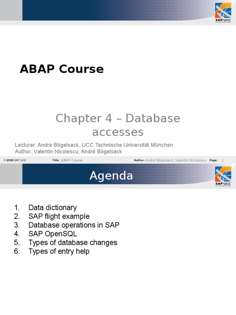 Abap Course Chapter 4 Database Accesses Databases Data Management Software 