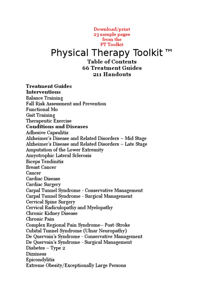 Physical Therapy Toolkit ™: 66 Treatment Guides 211 Handouts | PDF ...