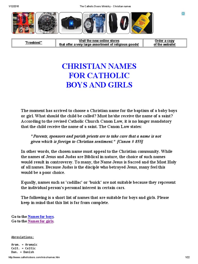 The Catholic Doors Ministry - Christian Names | PDF | Judas Iscariot ...