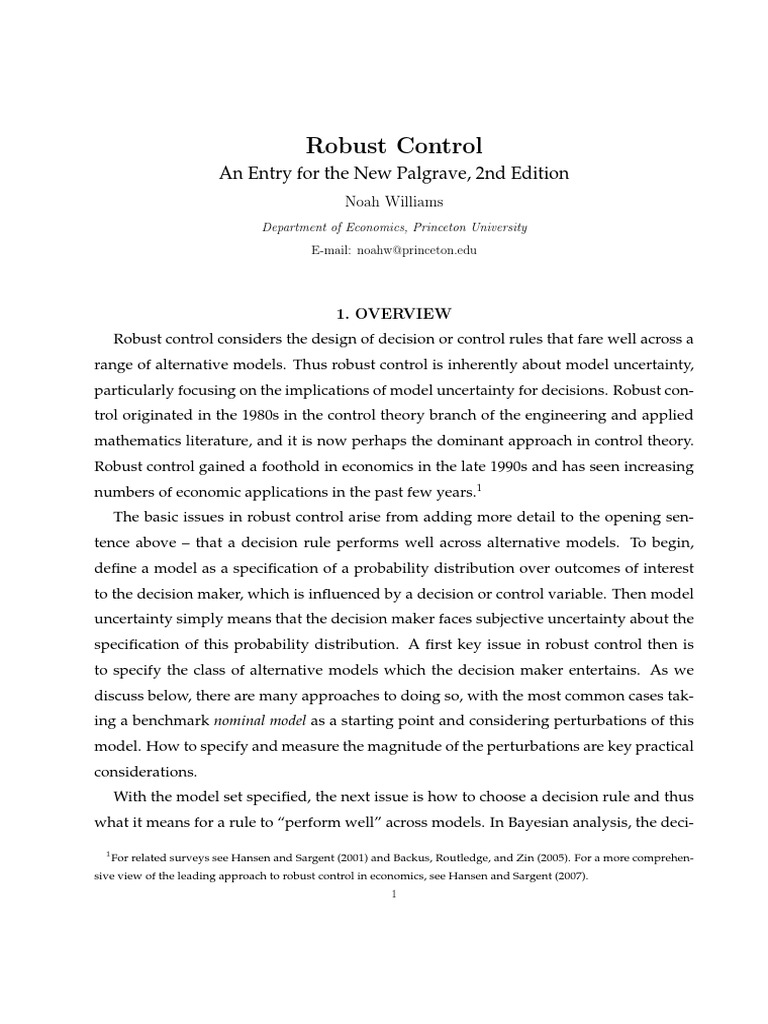 Robust Control PDF | PDF | Control Theory | Statistical Theory