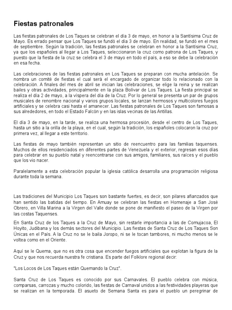 Cultura de Los Taques | PDF | Carnaval | Evento festivo (incluido el ...