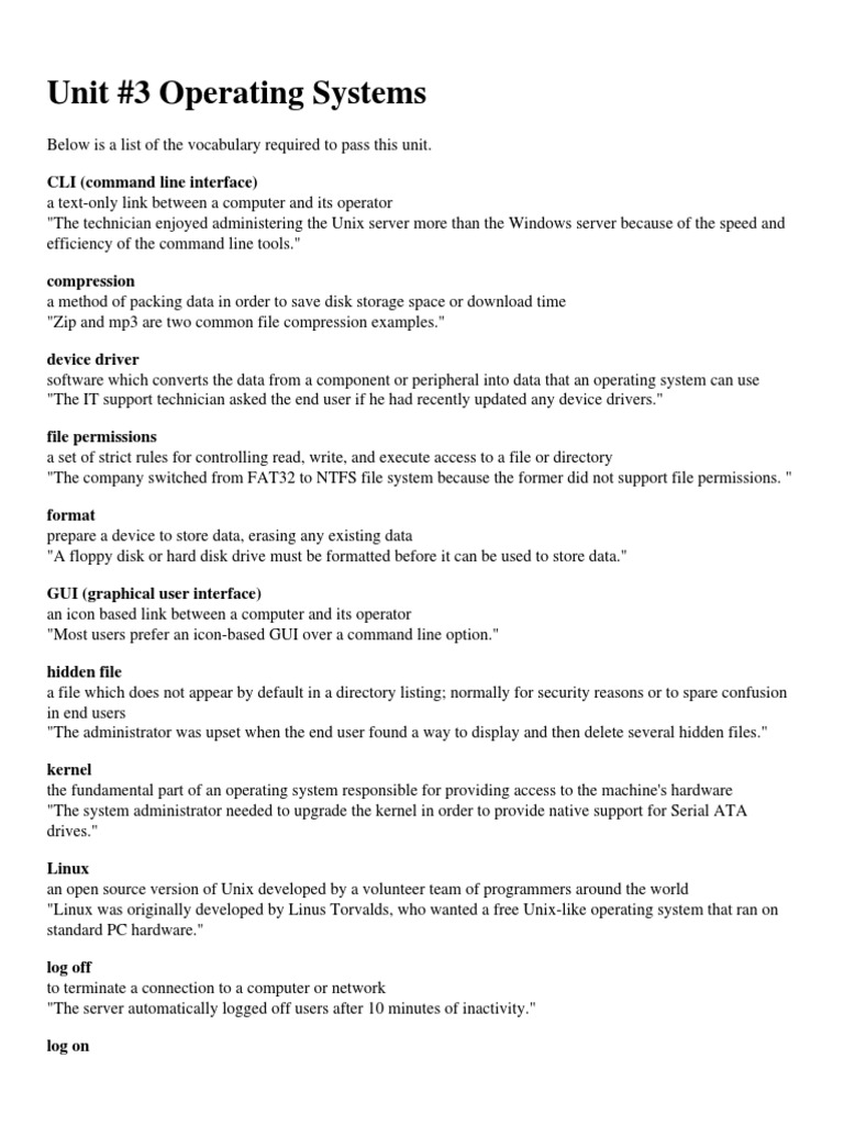 Vocabulary Learning About Operating Systems | PDF | Operating System ...