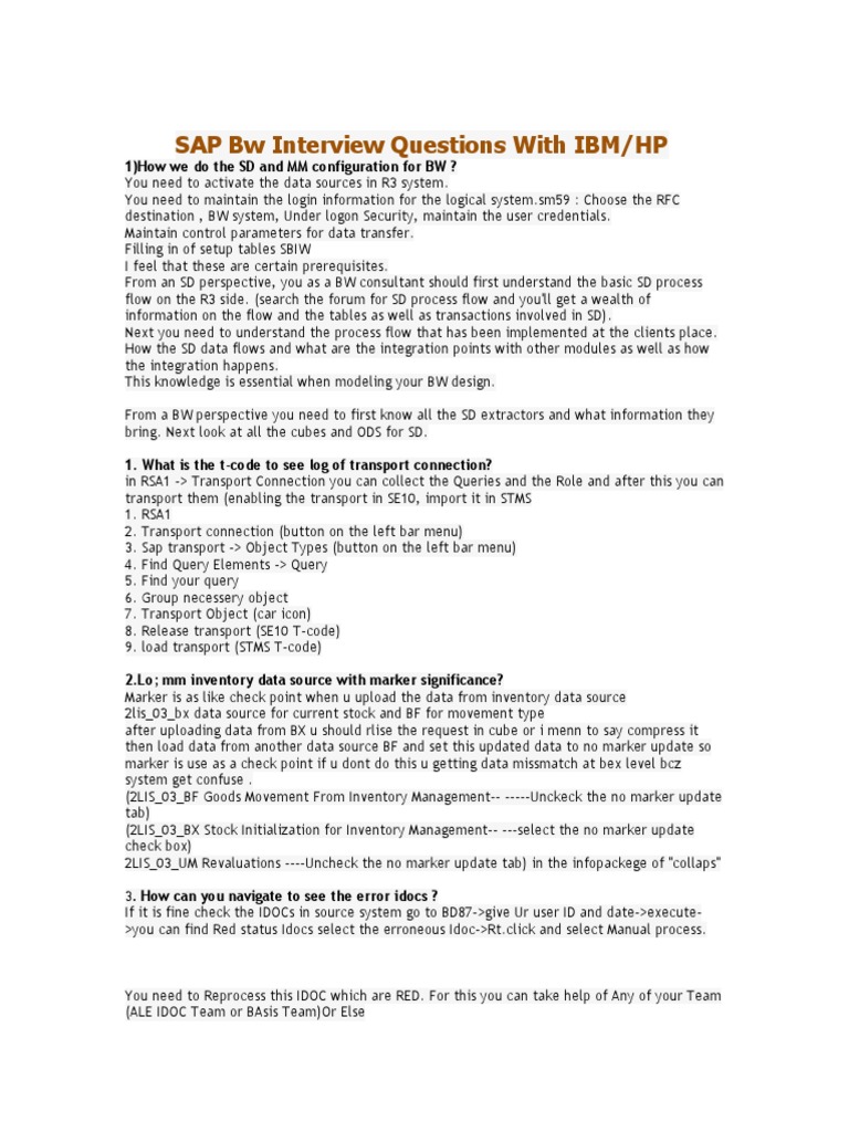 SAP BW Interview Questions PDF | PDF | Business Process | World Wide Web