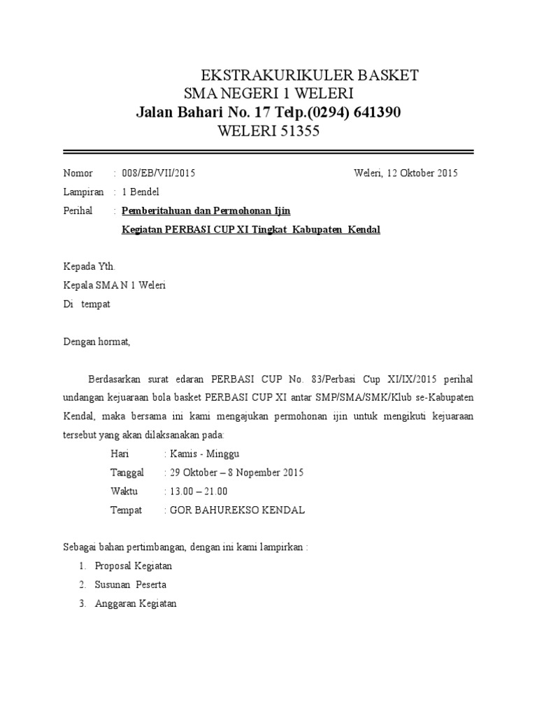 Proposal Turnamen Basket PERBASI CUP XI | PDF