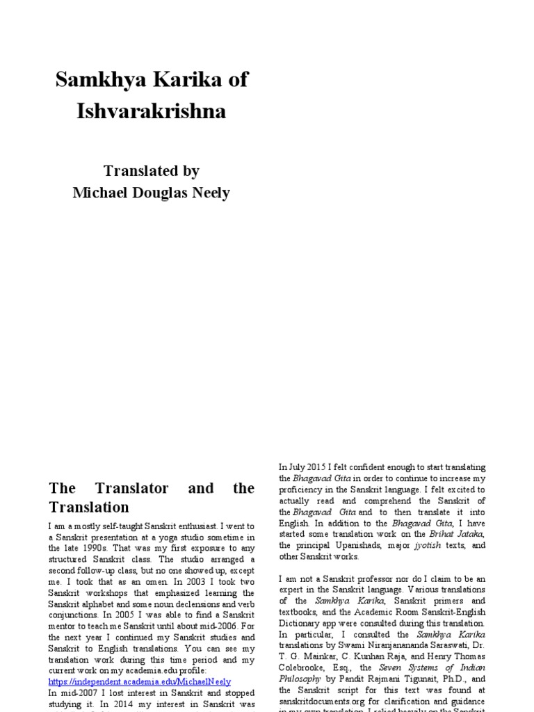 Samkhya Karika of Ishvarakrishna: Word-for-Word Translation With ...