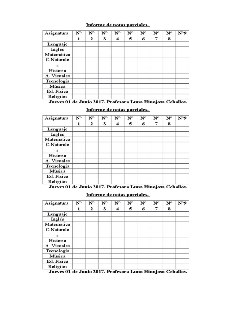 Informe De Notas Parciales