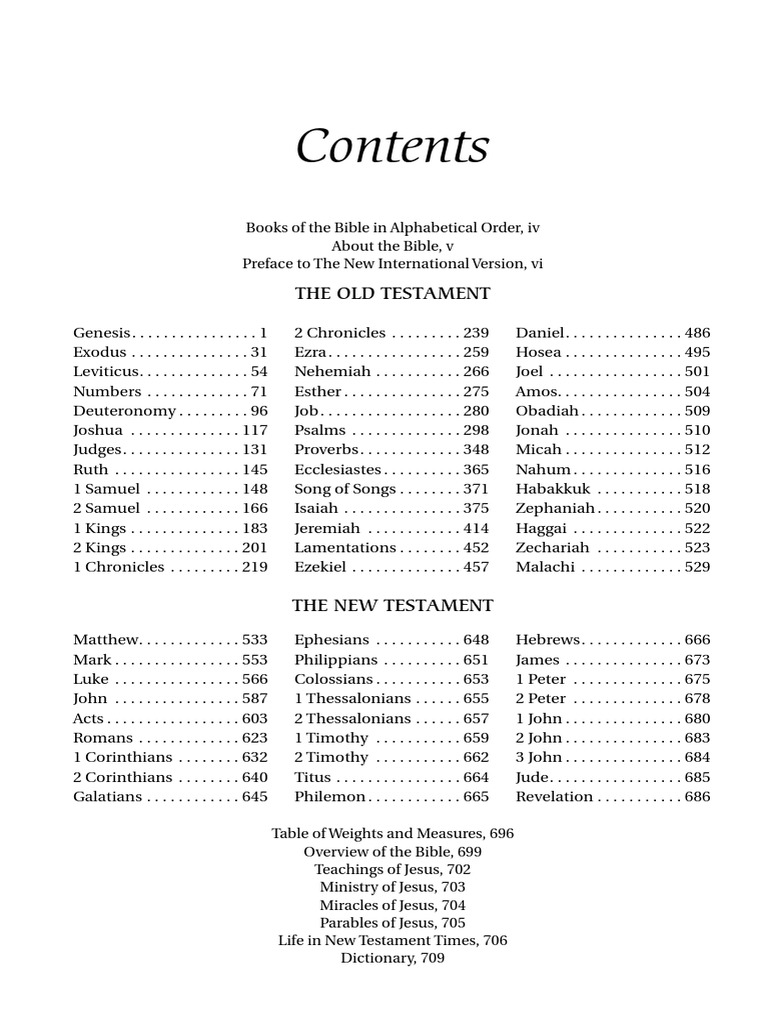 Contents Bible NIV | PDF | New International Version | Ministry Of Jesus