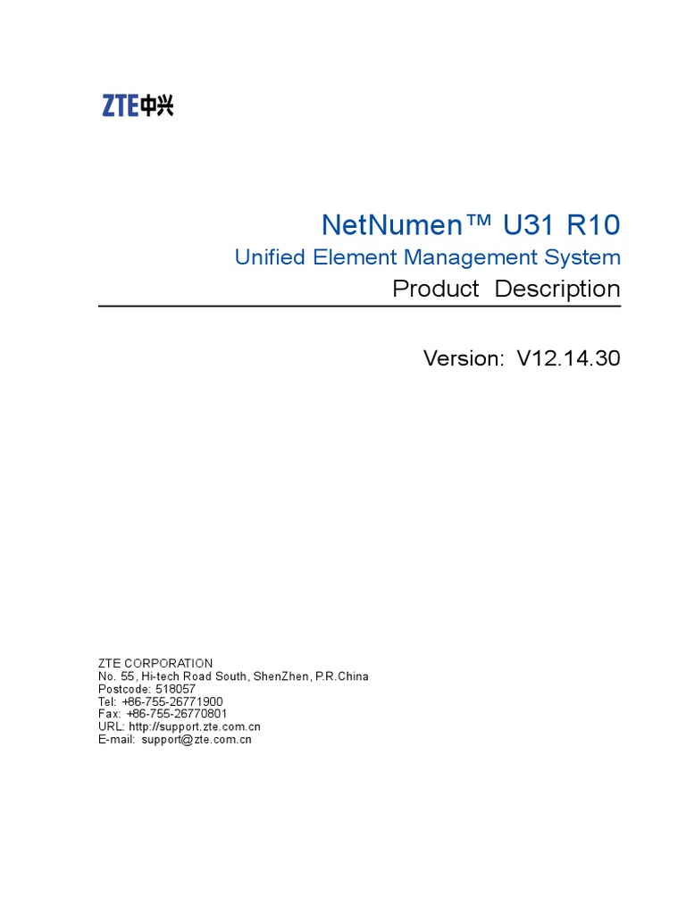 NetNumen U31 R10 V12.14.30 Unified Element Management System Product Description 595609 | PDF ...