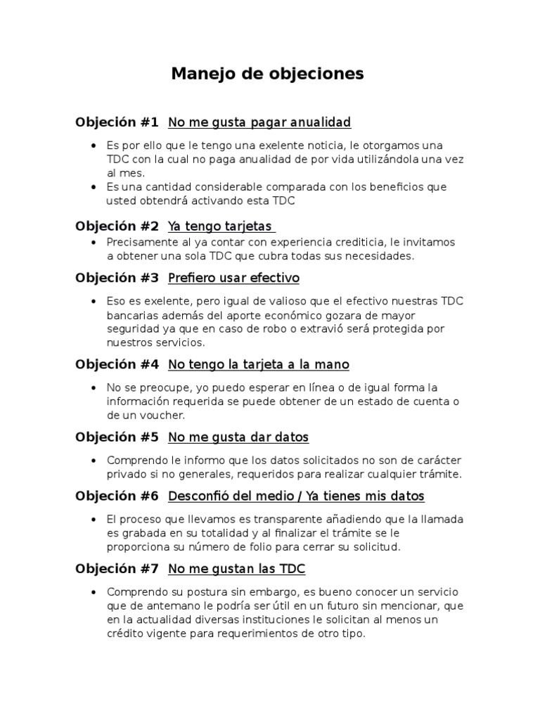 Manejo de Objeciones TDC | PDF