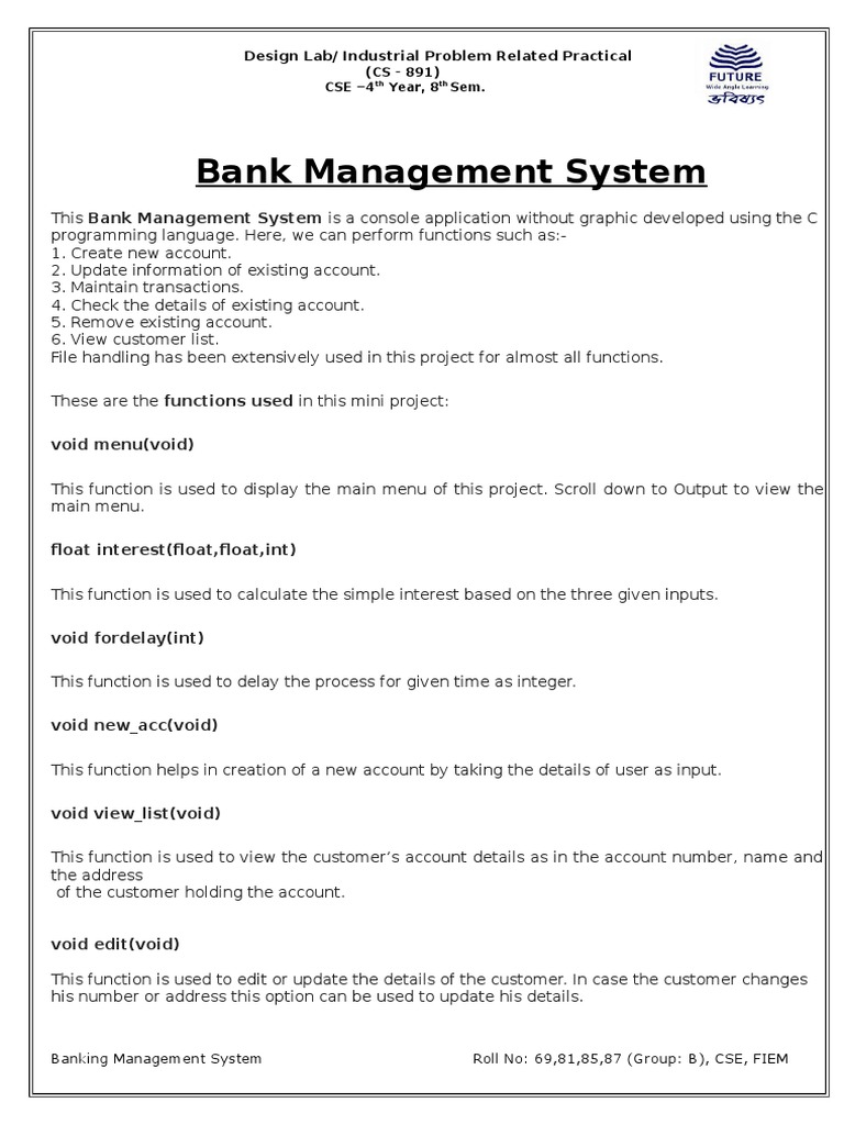 CSE 8th Sem: Bank Management App | PDF | Command Line Interface ...