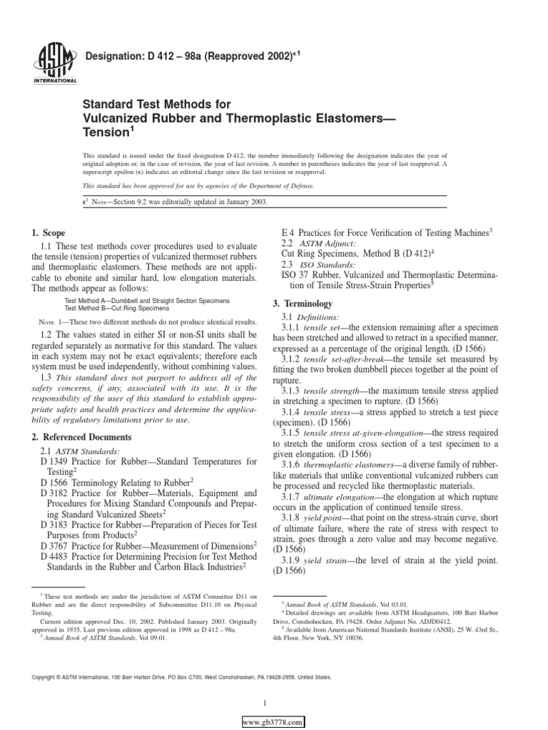 ASTM-Rubber-D412.pdf | Ultimate Tensile Strength | Deformation ...