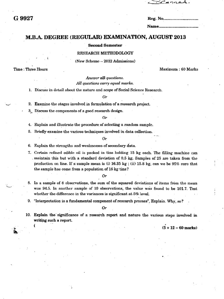 Research Methodology Exam Questions | PDF