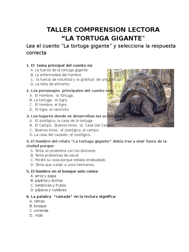 Comprensión Lectora Sobre La Tortuga Gigante
