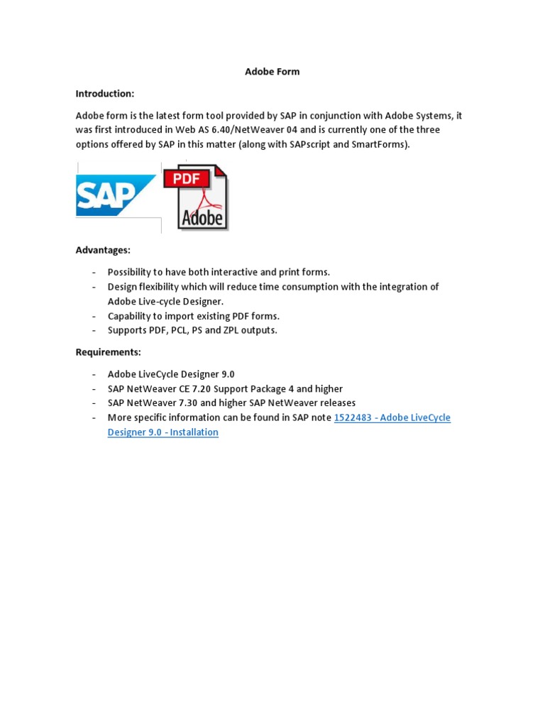 Adobe Form: 1522483 - Adobe Livecycle Designer 9.0 - Installation | PDF
