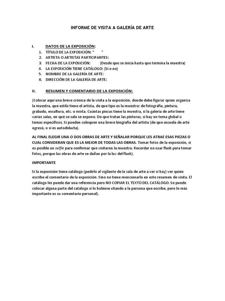 Formato de Informe de Visita A Galería de Arte | PDF