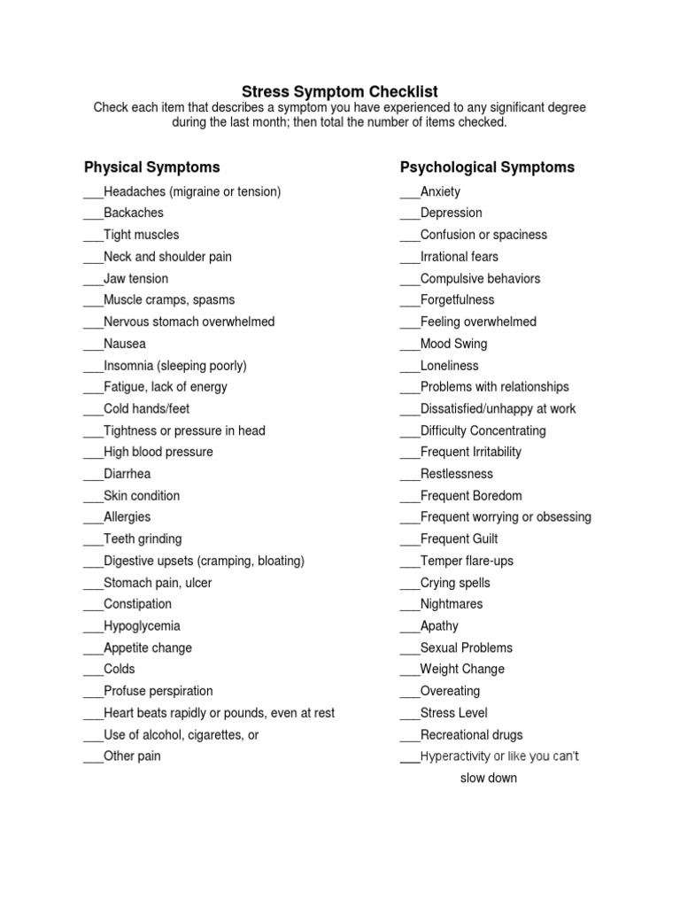 Symptom Checklist | PDF