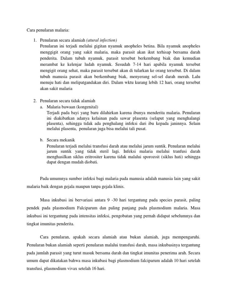 Proses Penularan Penyakit Malaria | PDF