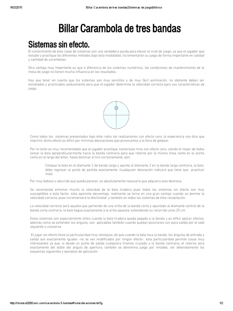 Billar Carambola de Tres Bandas - Sistemas de Juego - México8 PDF | PDF ...