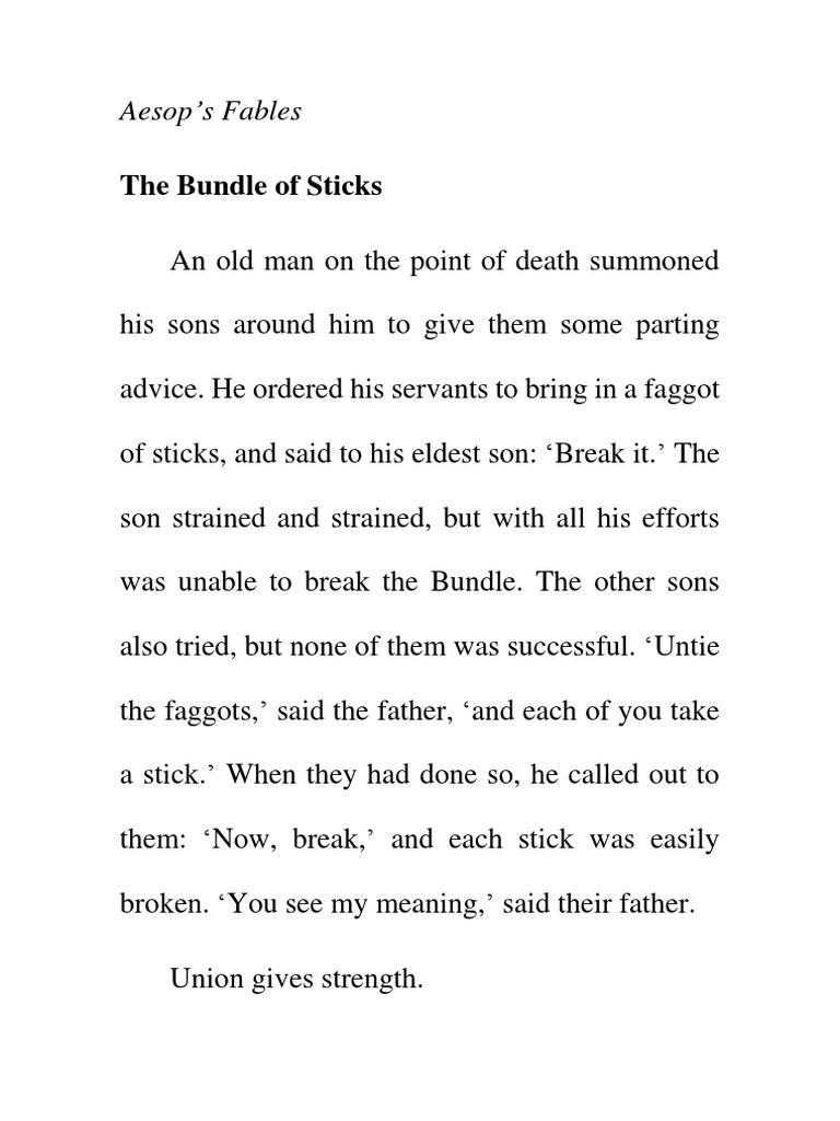 Aesop's Fables - The Bundle of Sticks | PDF | Home & Garden