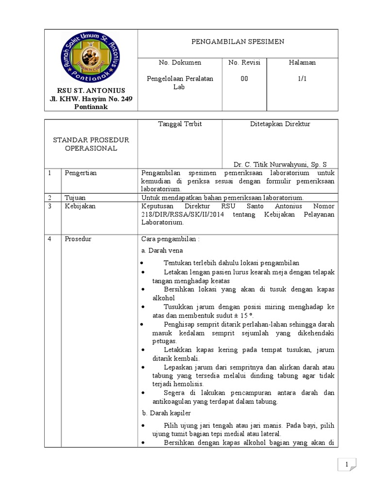 Sop Pengambilan Spesimen | PDF