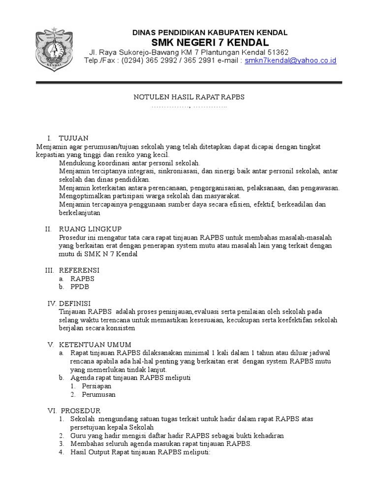 Notulen Rapat RAPBS SMK N 7 Kendal | PDF