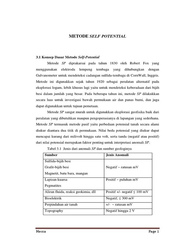 Metode Geofisika Self Potential PDF | PDF