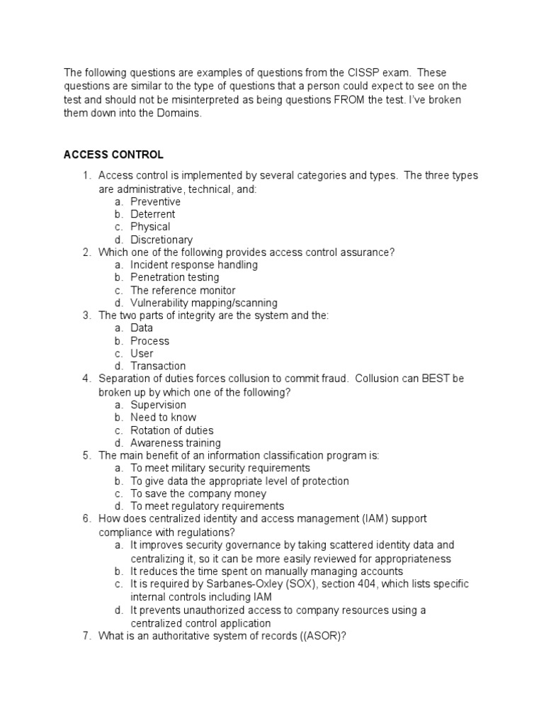 Sample CISSP Exam Questions by Domain | PDF | Virtual Private Network ...