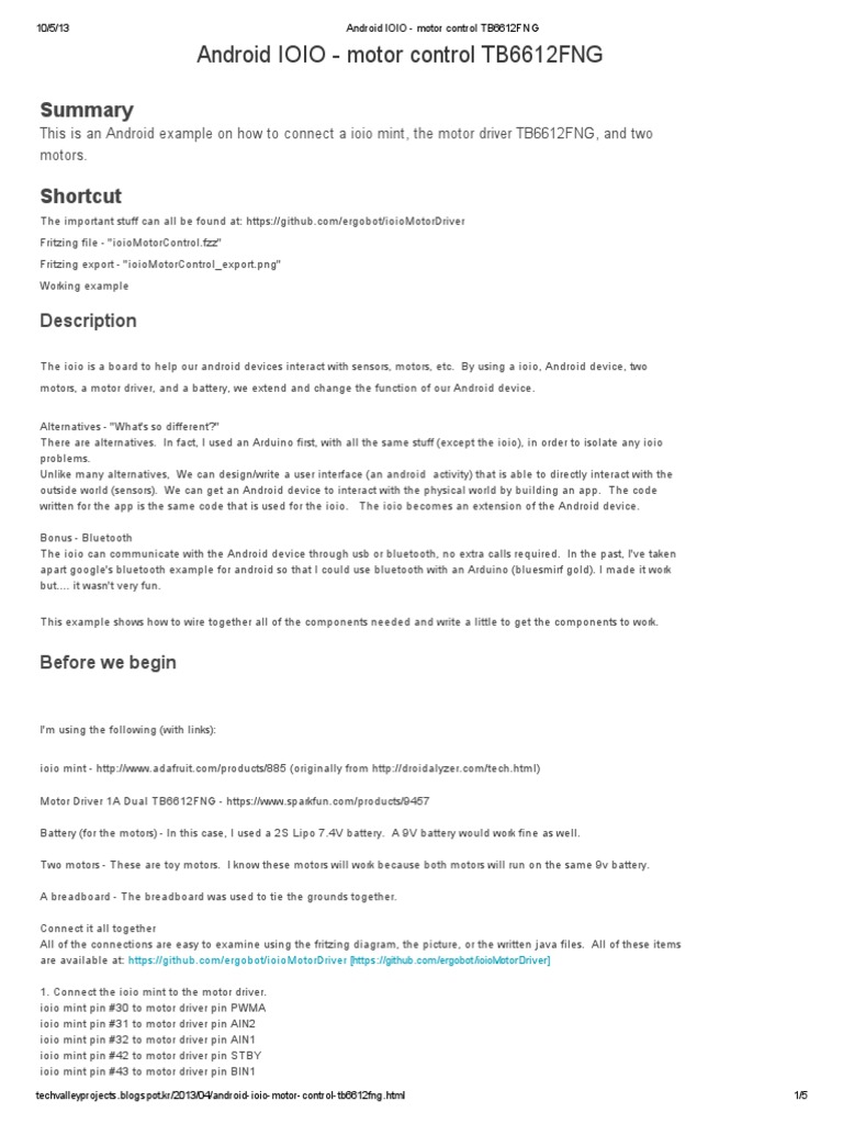 Android IOIO - Motor Control TB6612FNG PDF | PDF | Android (Operating System) | Bluetooth