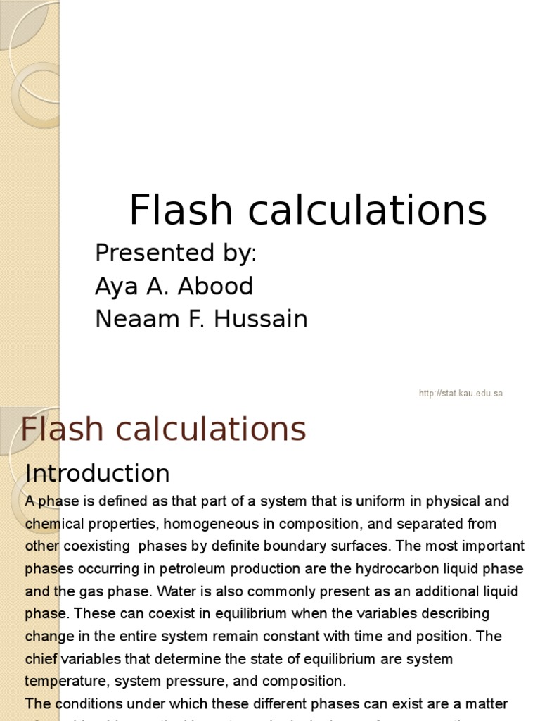 Flash Calculations: Presented By: Aya A. Abood Neaam F. Hussain | PDF ...