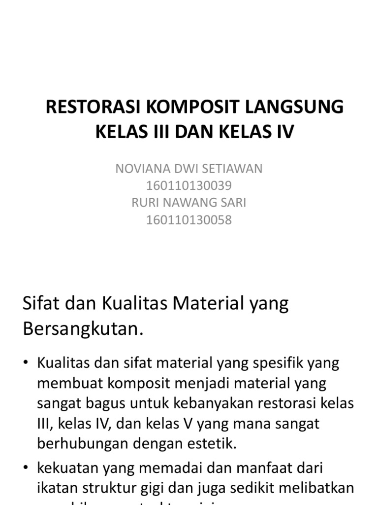 Restorasi Komposit Langsung Kelas III Dan Kelas IV | PDF