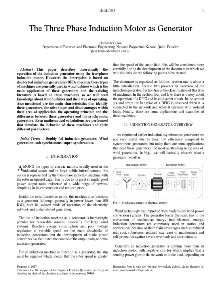 The Three Phase Induction Motor As Generator | PDF | Wind Power ...