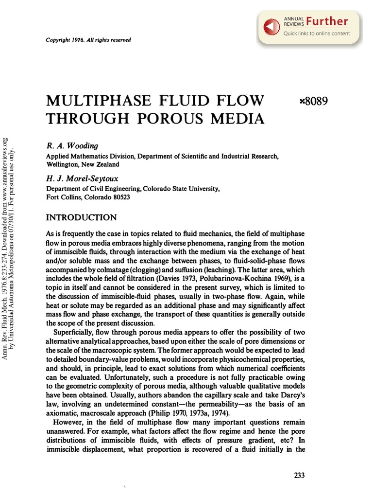 MULTIPHASE FLUID FLOW THROUGH POROUS MEDIA | Reynolds Number | Fluid Dynamics