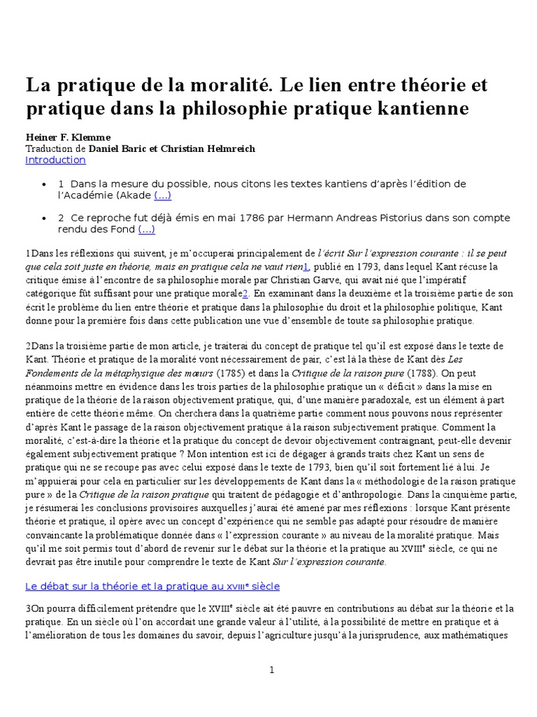 La Pratique de La Moralité | PDF | Emmanuel Kant | Moralité