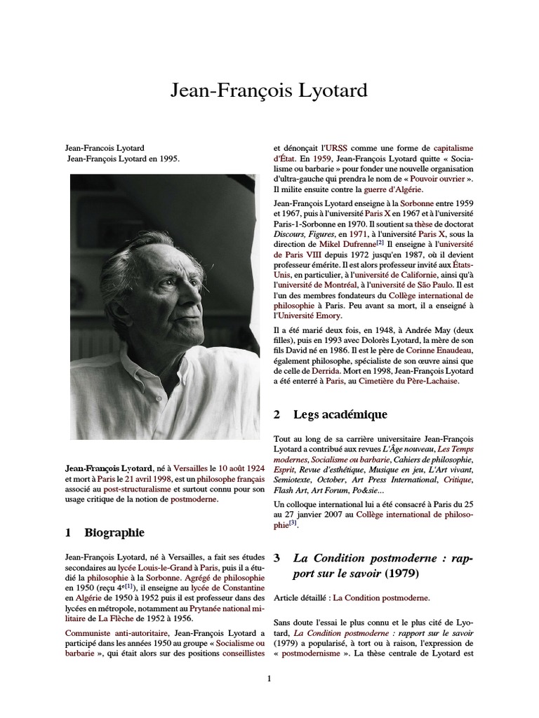 Jean-François Lyotard : Philosophie et Héritage | PDF | Jean-François ...