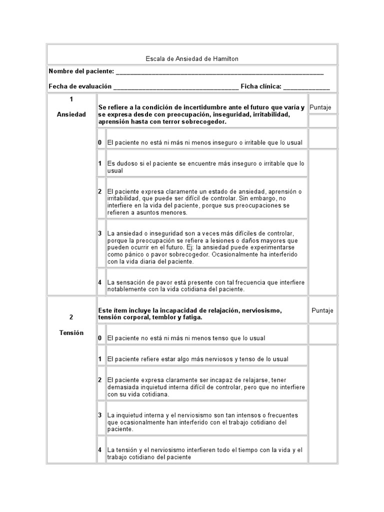 Escala de Ansiedad de Hamilton | PDF | Ansiedad | Dormir