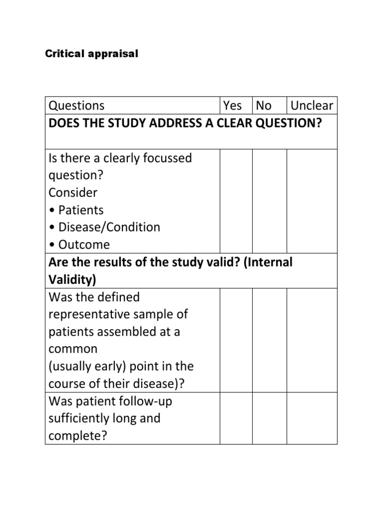 Does The Study Address A Clear Question?: Critical Appraisal | PDF
