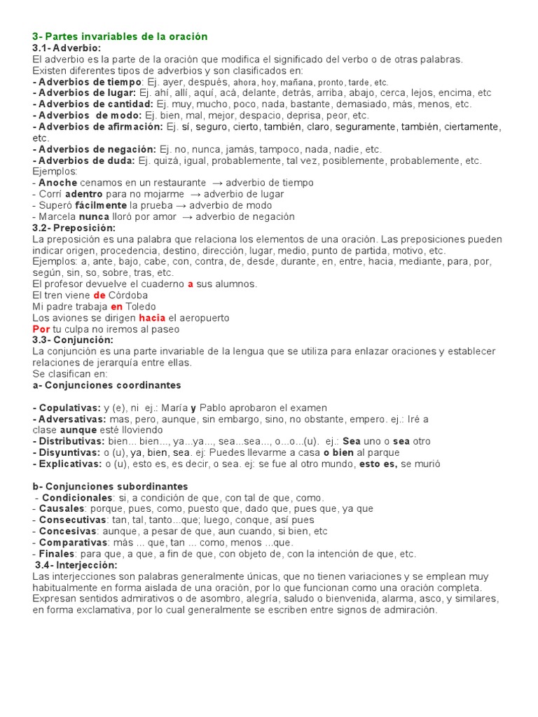 Partes Invariables de La Oracion | PDF | Adverbio | Gramática
