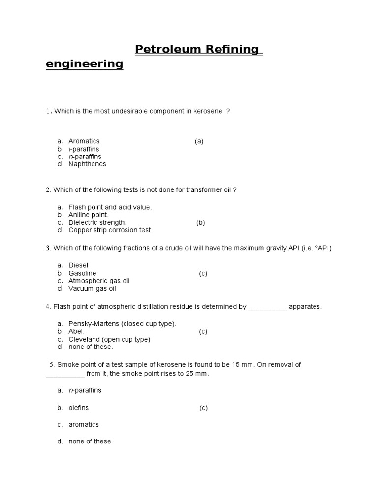 Pre Question | PDF | Oil Refinery | Petroleum