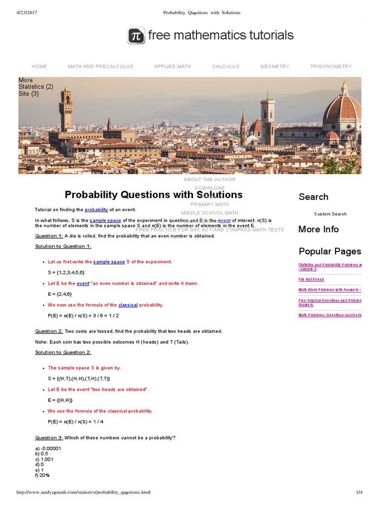 Probability Questions With Solutions | PDF | Probability | Teaching Mathematics