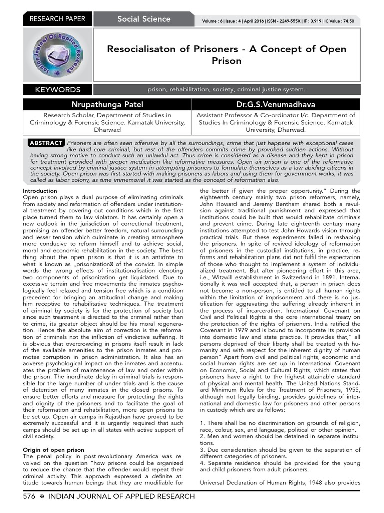 A Concept of Open Prisons | PDF | Prison | Rehabilitation (Penology)
